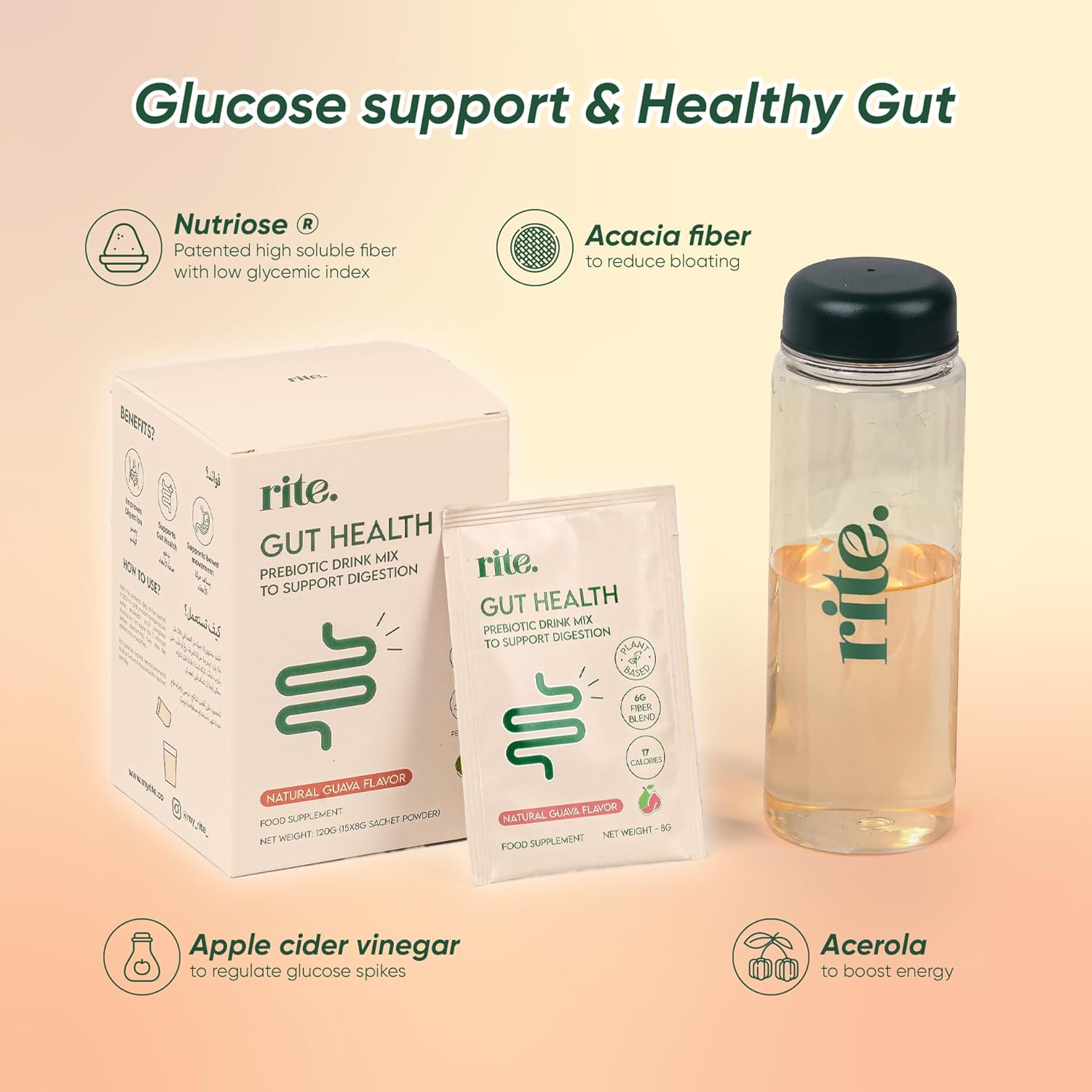 RITE GUT HEALTH Prebiotic drink mix for digestion 15 Sachets – Kuwa ...