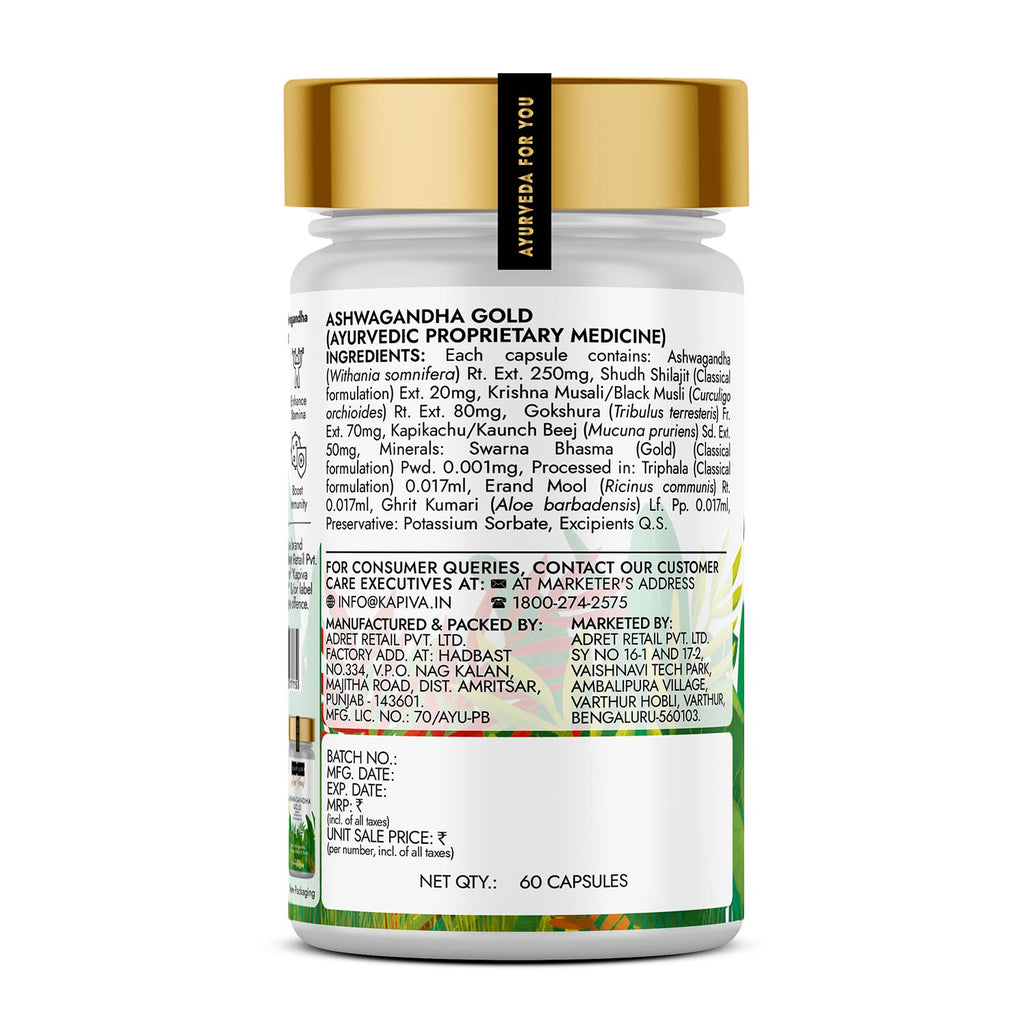 Buy Kapiva Ashwagandha Gold Capsules Ashwagandha With Gold, Shilajit ...